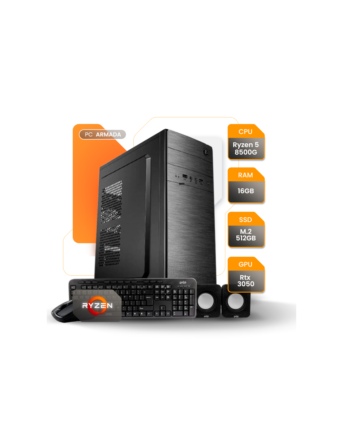 PC Gamer Ryzen 5 8500G RTX 3050 16GB 512GB | Kit A620M